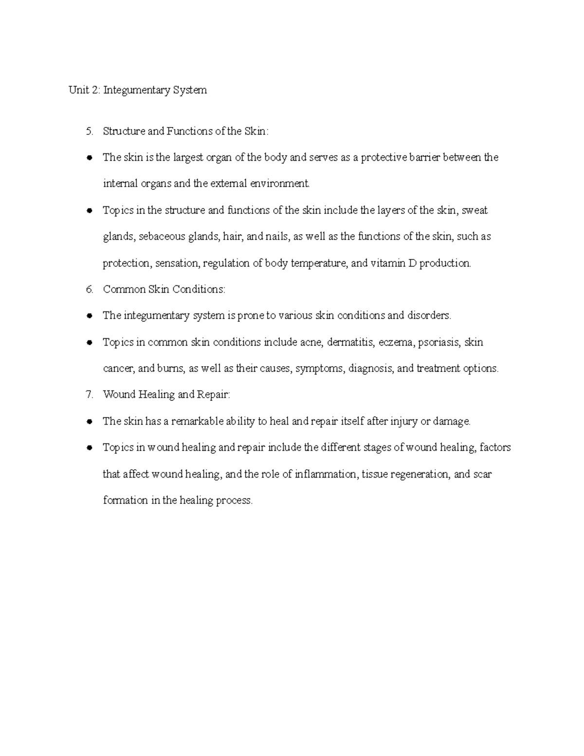 Unit 2: Integumentary System Overview & Key Concepts - Studocu