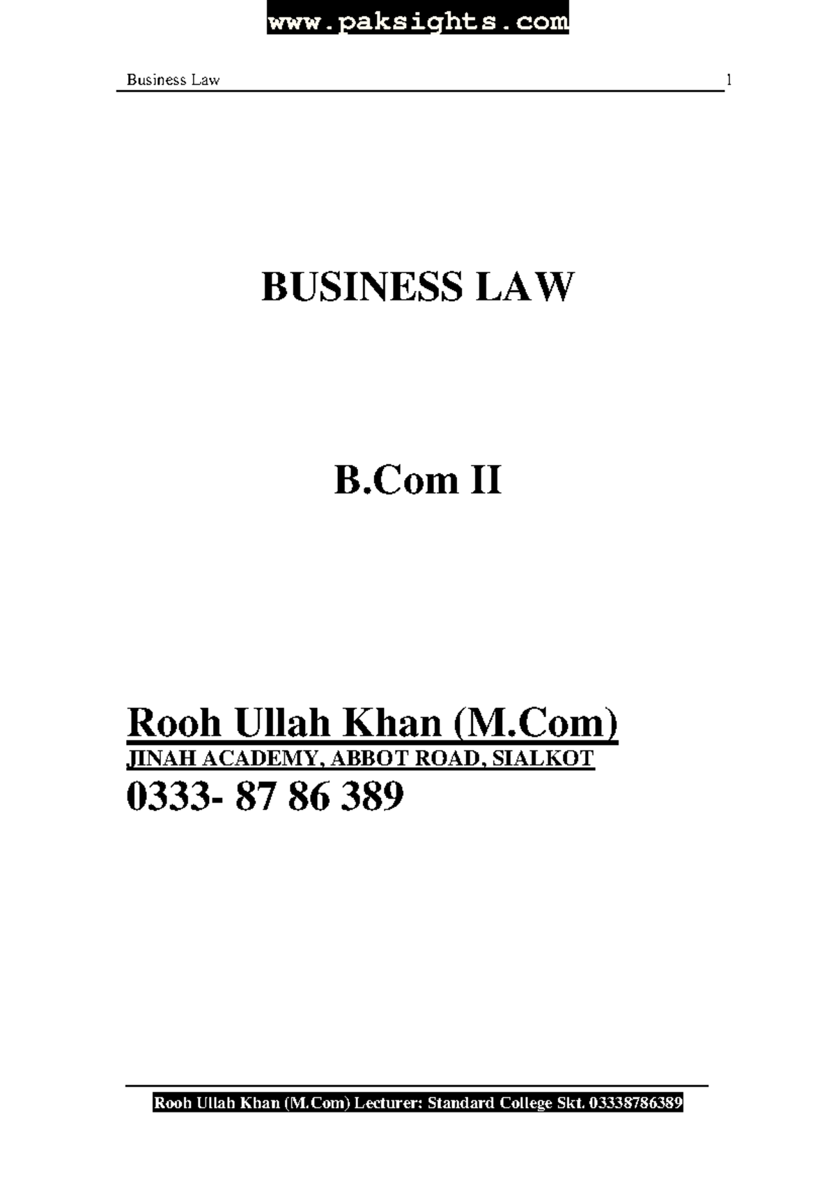 B.Com II Business Law Notes: Law of Contract Guide - Studocu