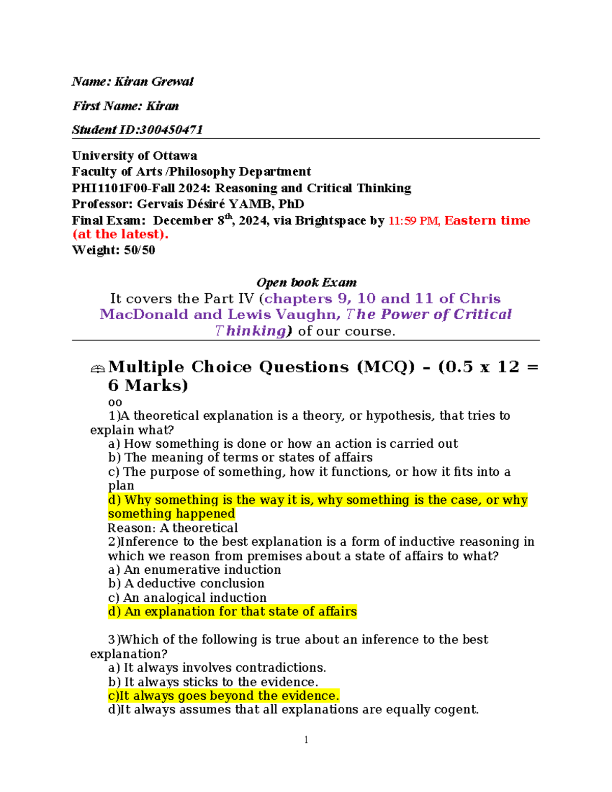 Critical Thinking (2024): Final Exam Review & Practice Questions - Studocu