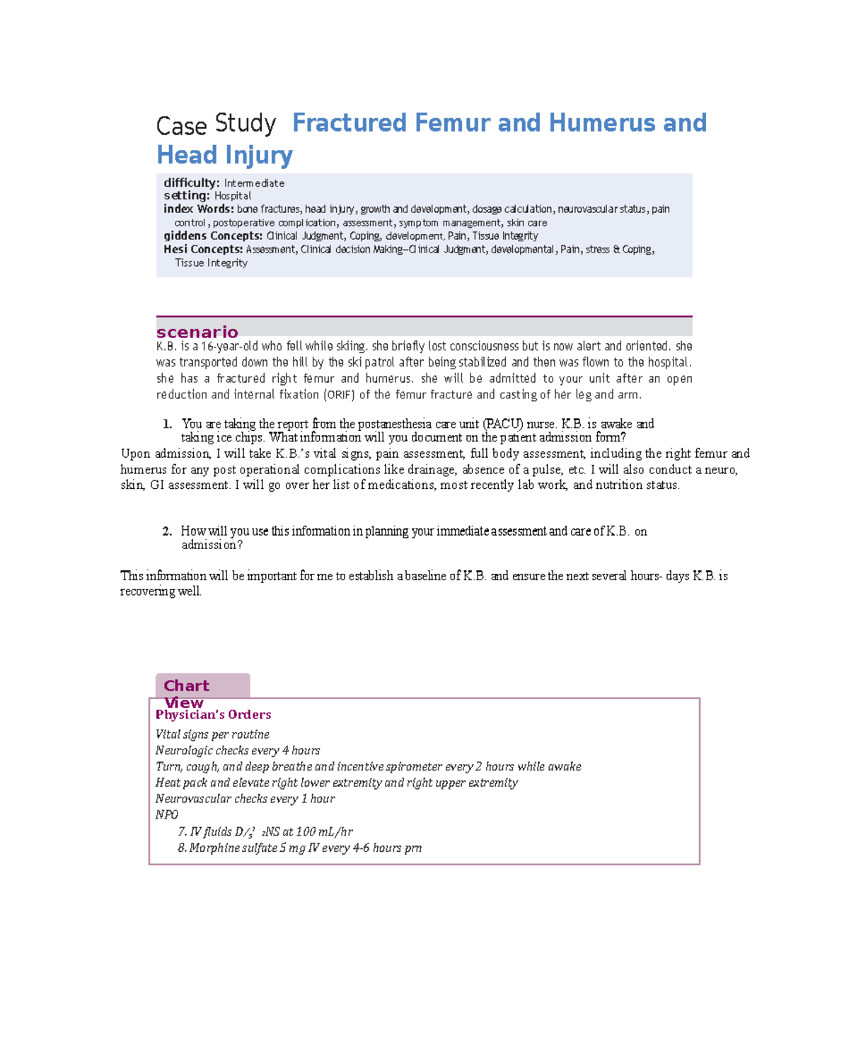 Case Study: Fracture & Head Injury in Pediatric Patient (16 y/o) - Studocu