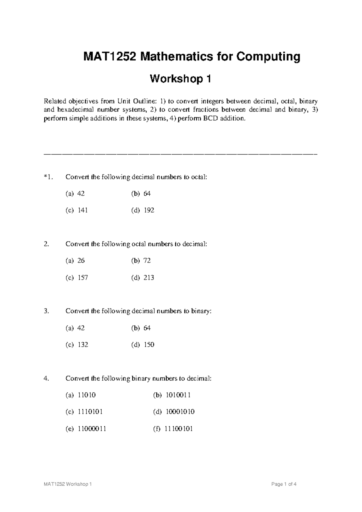 MAT1252D Workshop 1 - This is a lectur note for students - MAT1252 ...