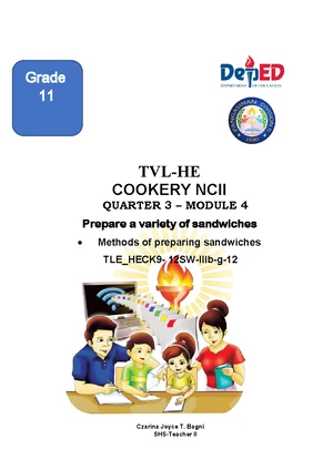 Q3-M2-G11 Cookery: Exploring Various Types of Sandwiches - Studocu