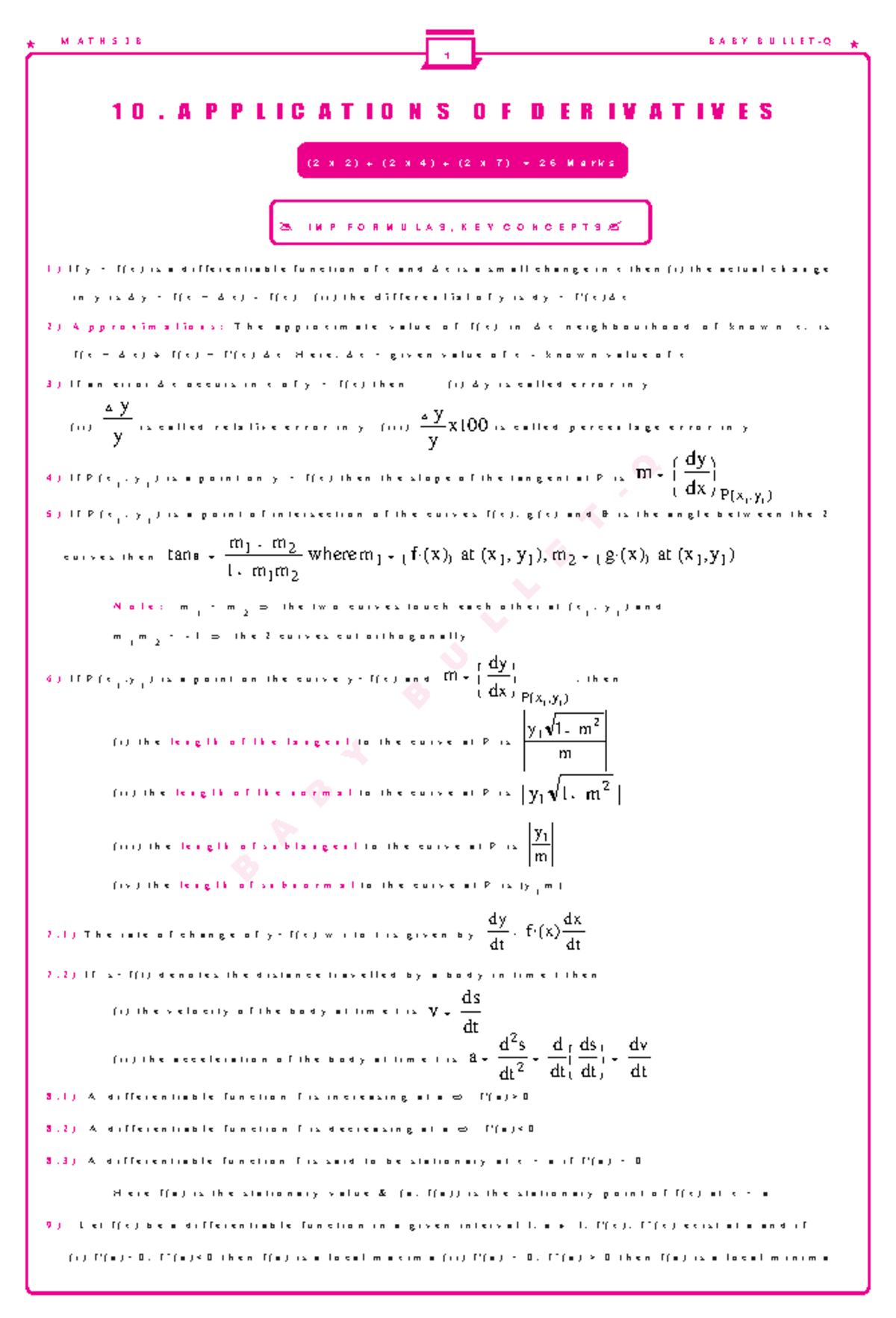 MATHS 1B BA 1: Applications of Derivatives - Key Concepts & Formulas ...