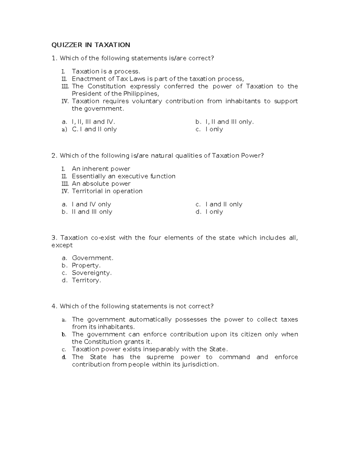 Principles of Taxation Quizzer (TAX101) - Theory Review - Studocu
