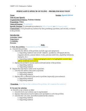 Cause-Effect Outline - 1 PERSUASIVE SPEECH OUTLINE Session: CMST Name ...