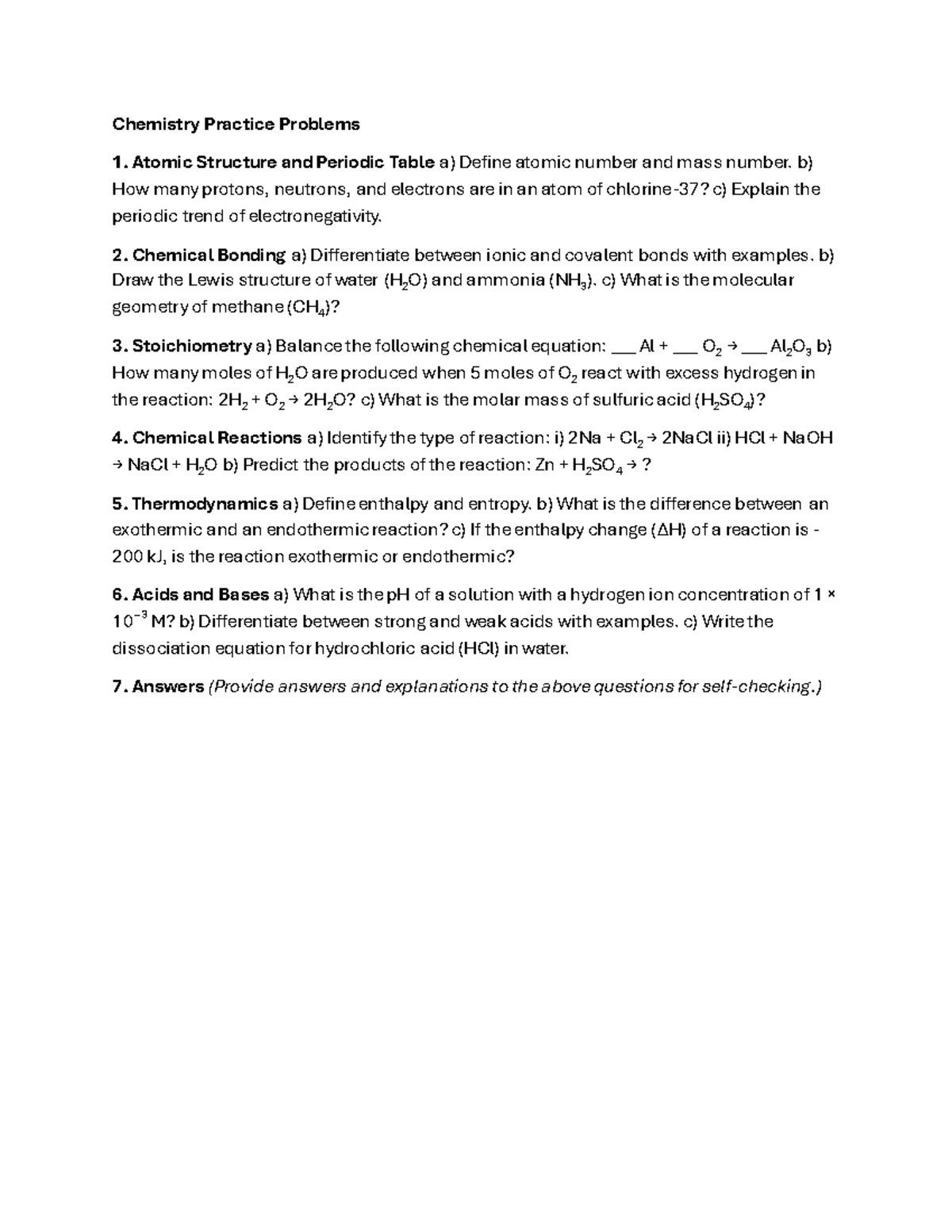 Chemistry Practice Problems - Chemistry Practice Problems Atomic ...