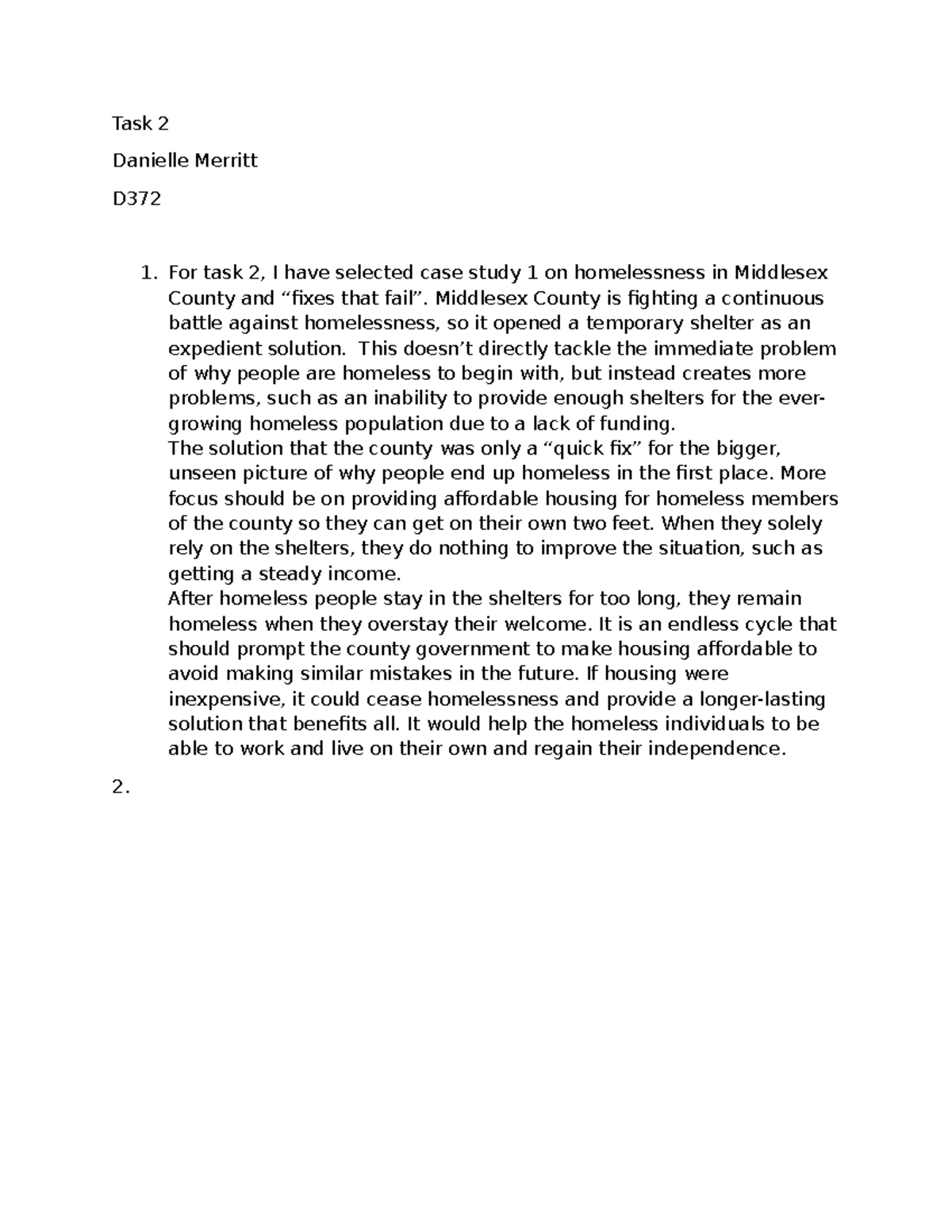Case Study 1: Addressing Homelessness in Middlesex County D372 - Studocu