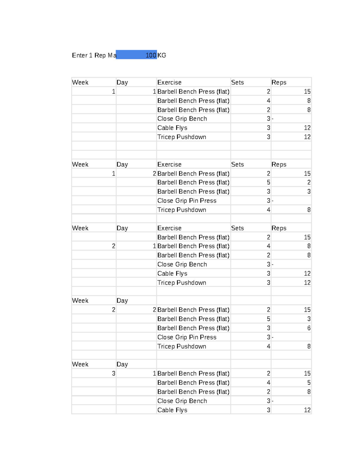 Strength Training Program: Week 1 Day 1-6 Routine (ILIDE) - Studocu