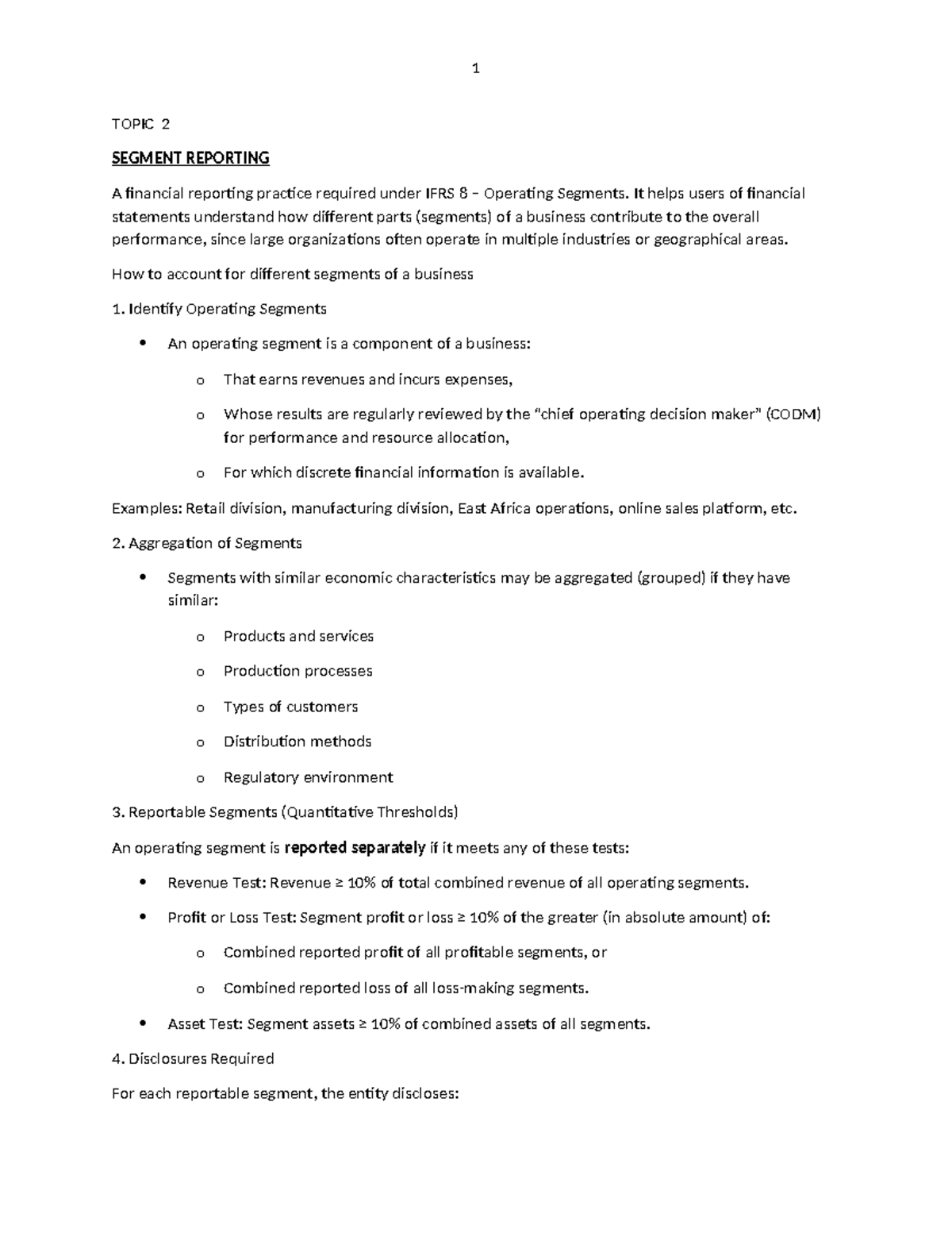 Segment Reporting Notes: IFRS 8 Analysis and Disclosure Requirements ...