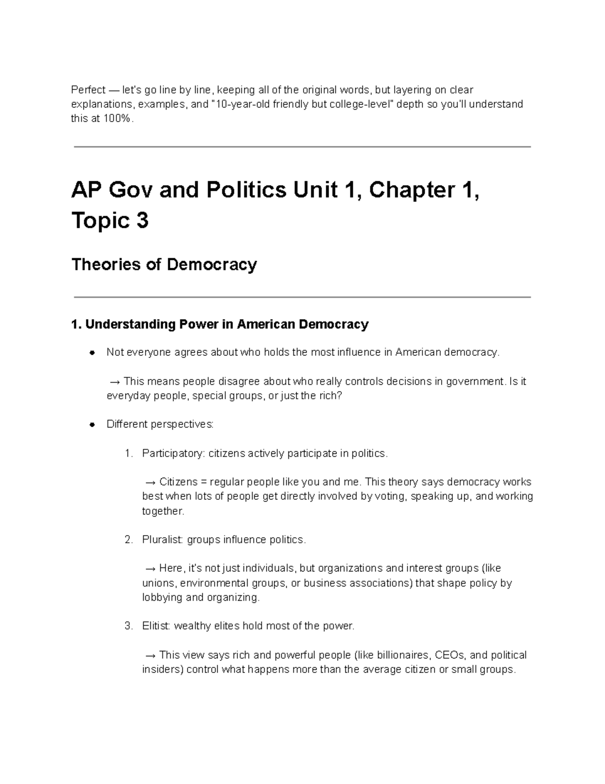 AP GOV Unit 1: Chapter 1, Topic 3 - Theories of Democracy Explained ...