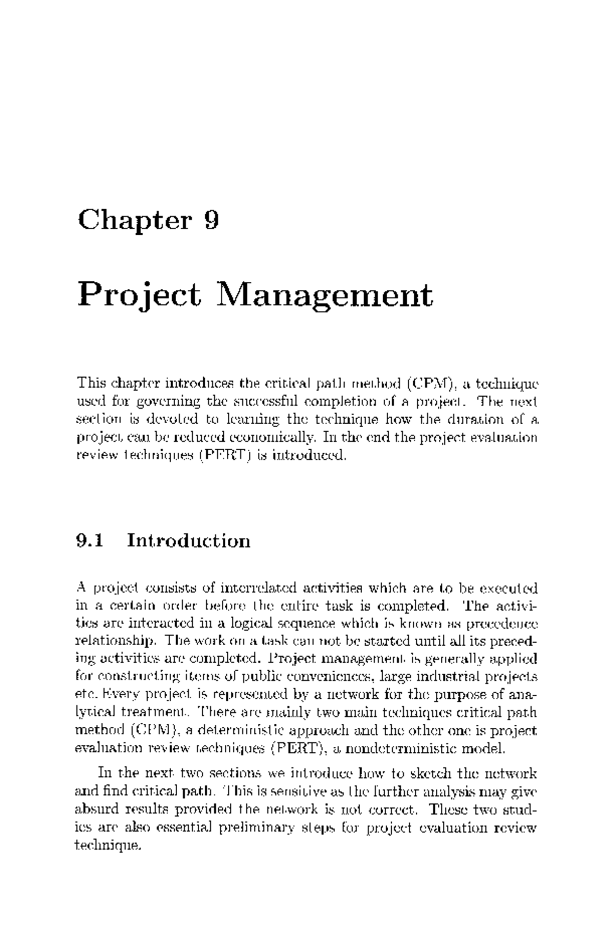 Chapter 9: Project Management Techniques (CPM & PERT) - Studocu