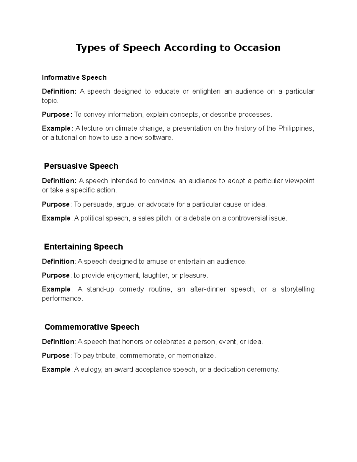 Types of Speech by Occasion: Informative, Persuasive, Entertaining ...