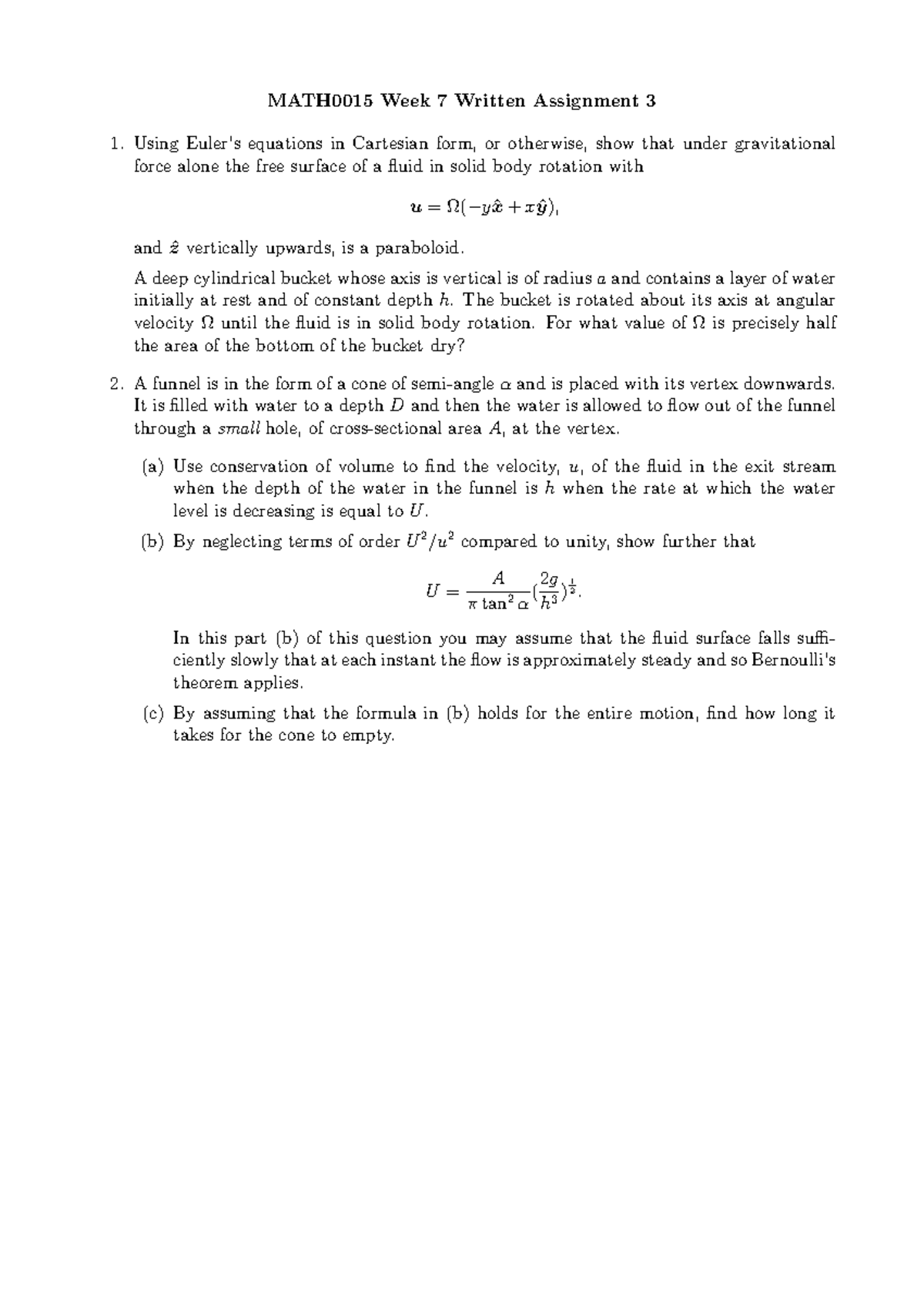 MATH0015 Week 7 Written Assignment on Fluid Rotation - Studocu
