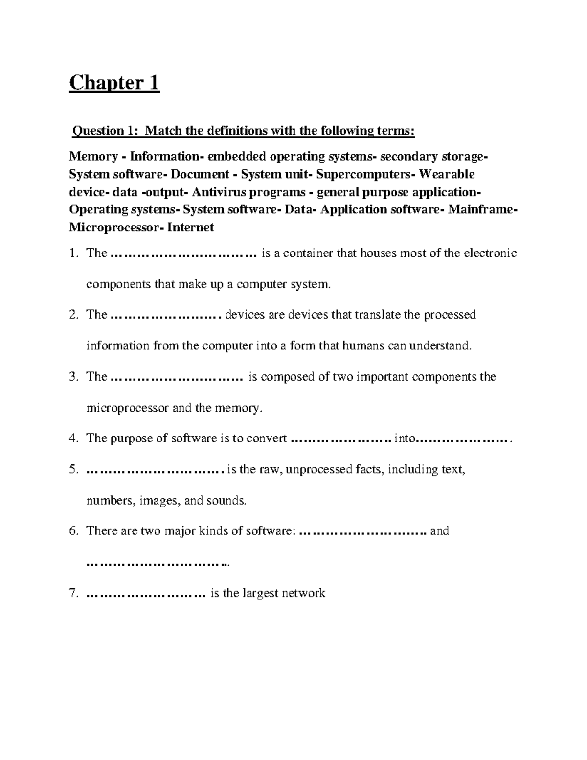 Chapter 1 Review: Matching Definitions with Key Terms - Studocu