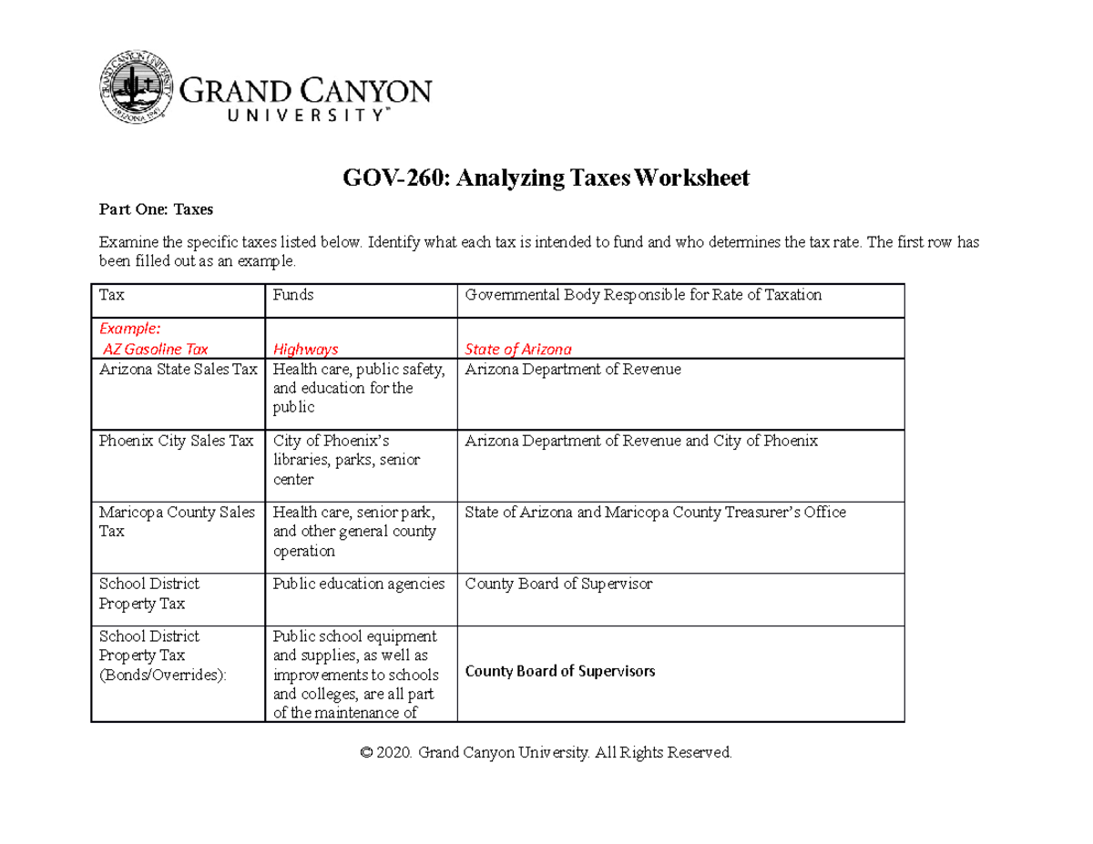 GOV-260-Analyzing Tax Worksheetfinished paper - GOV-260: Analyzing ...