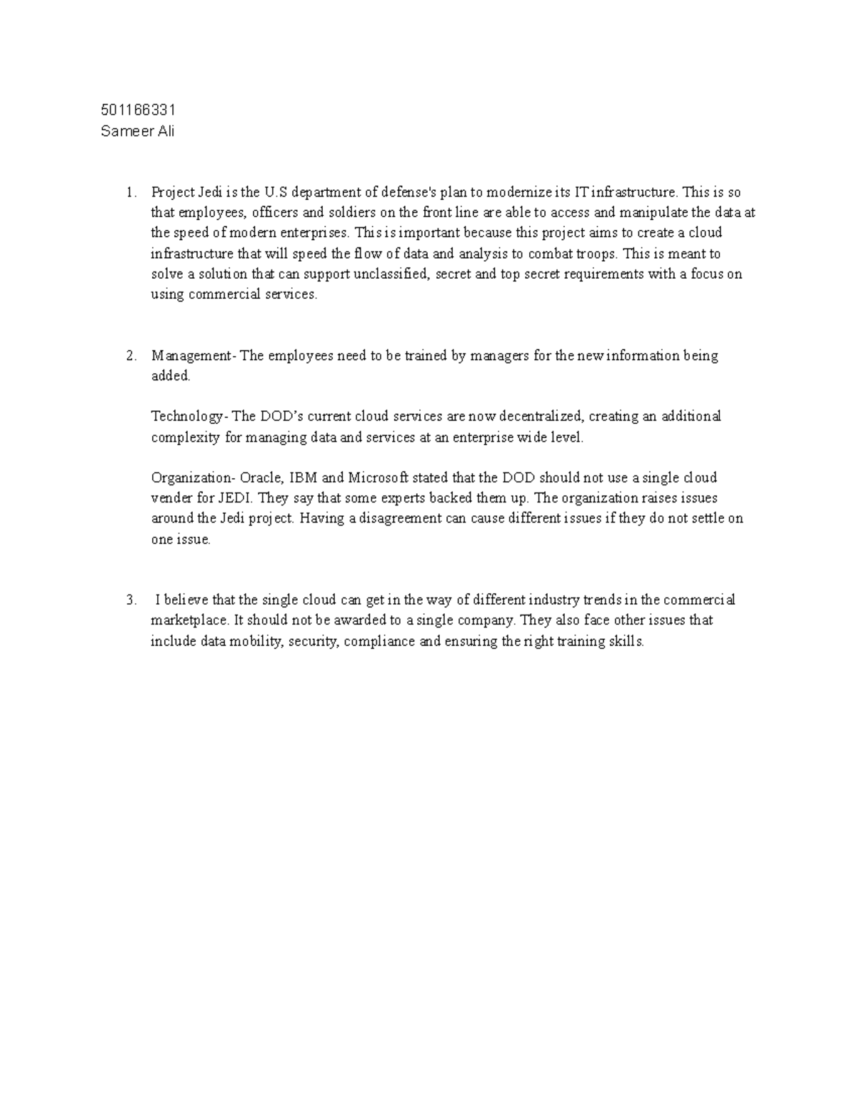 ITM Case Study 3 - Project JEDI: Analyzing Cloud Infrastructure Challenges - Studocu