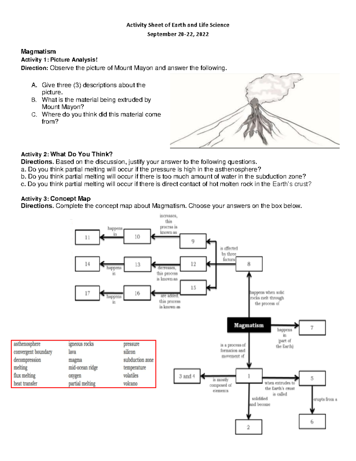 Earth and Life Science Activity Sheet Weeks 3-4: Magmatism and ...