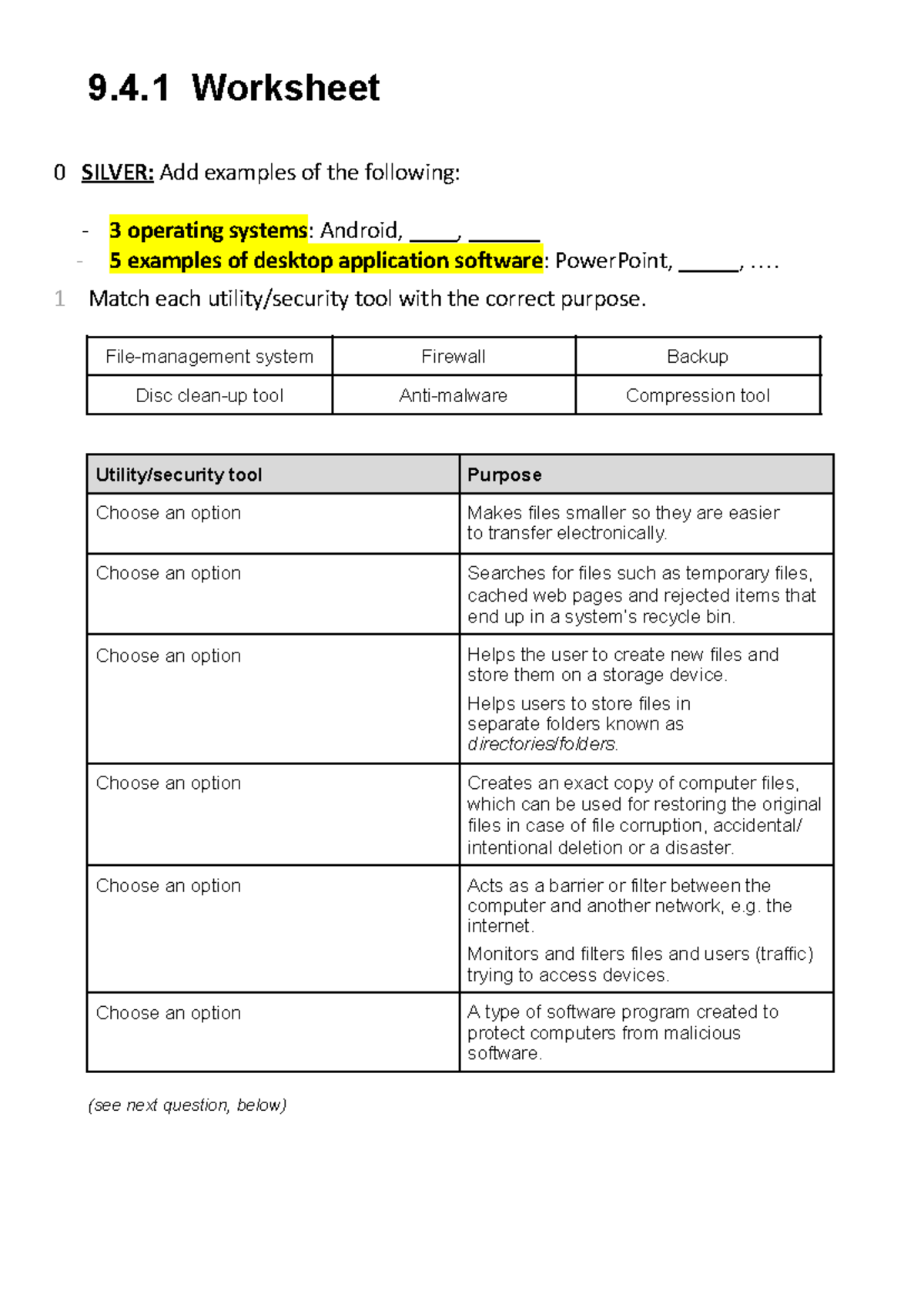 9.4.1 Worksheet: Operating Systems & Application Software Examples ...