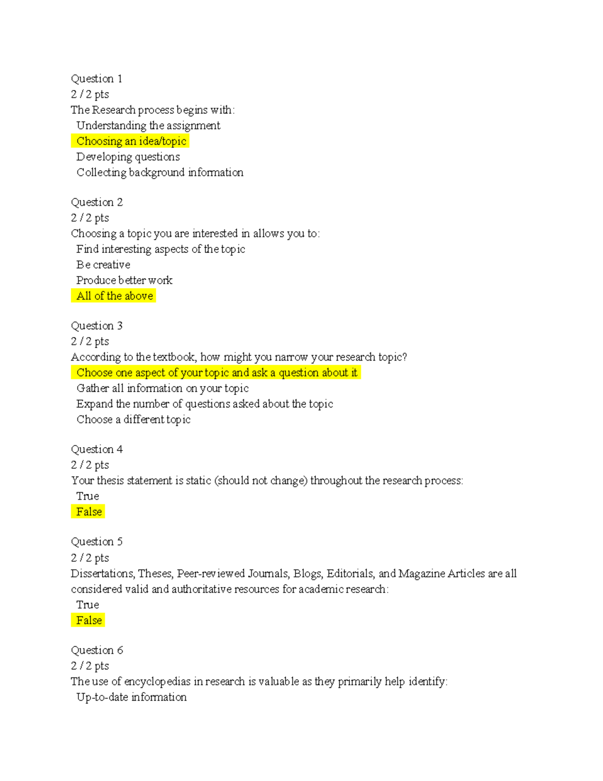 Quiz on the Research Process: Key Concepts and Source Evaluation - Studocu