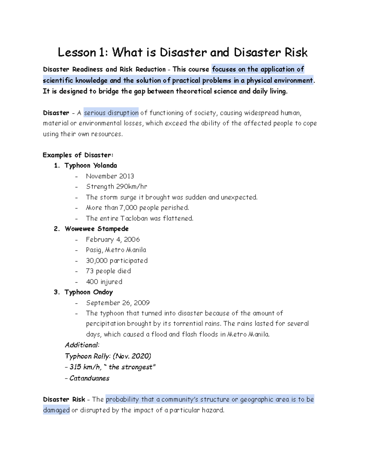 Disaster Readiness and Risk Reduction: Lesson 1 Overview - Studocu