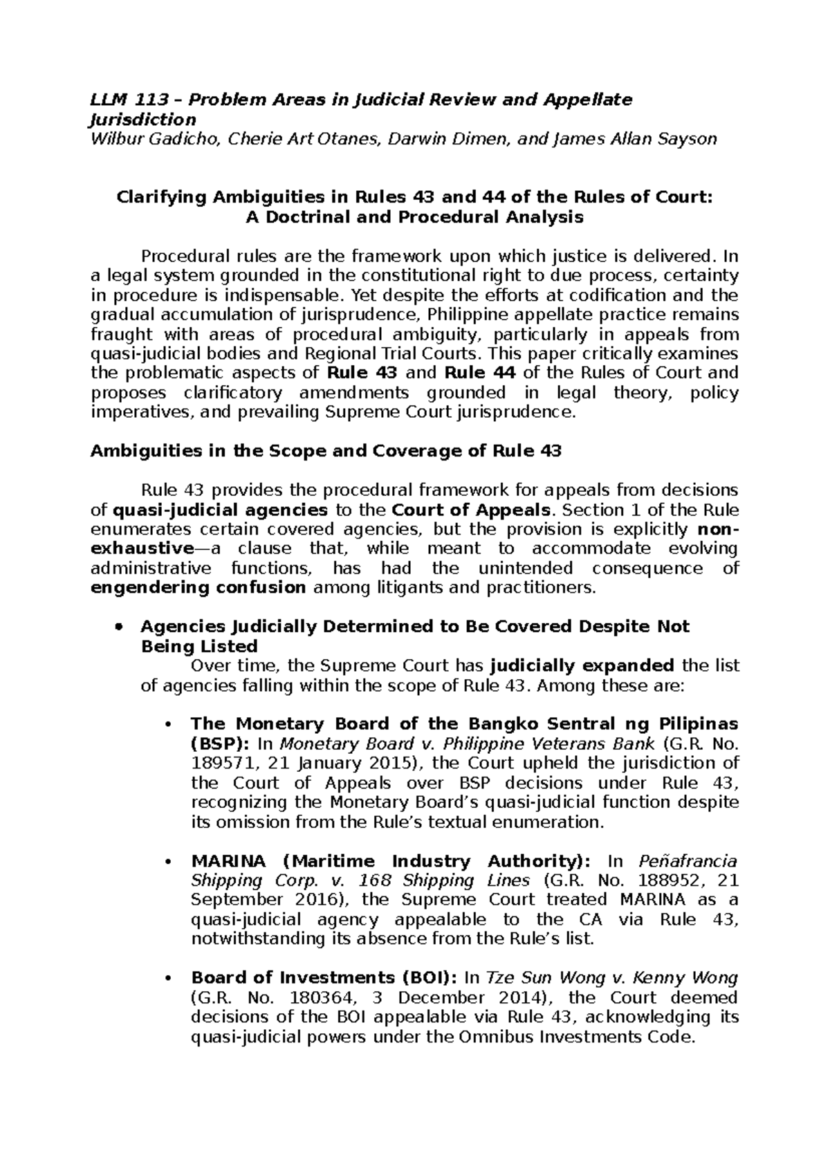 LLM 113 Final Exam: Analyzing Rules 43 and 44 of the Rules of Court ...