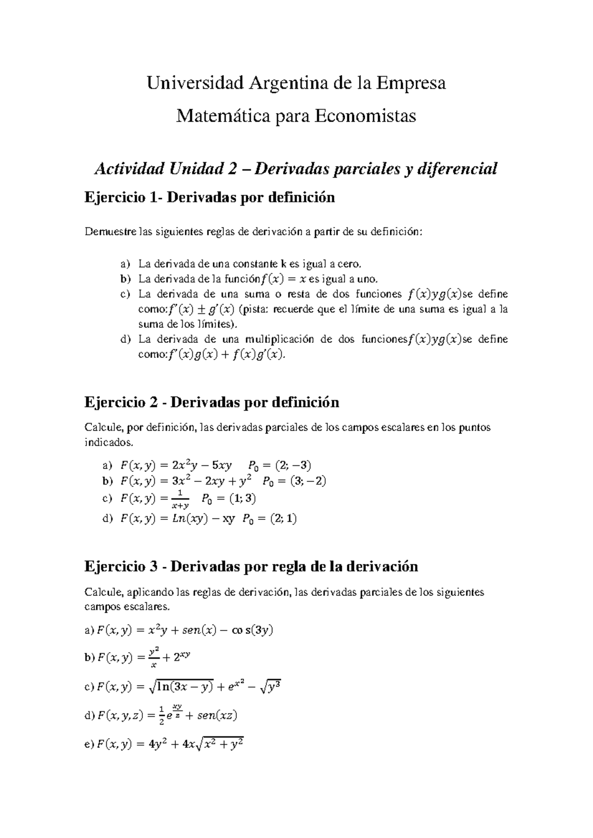 Actividad U2 - Derivadas Parciales y Diferenciales en Matemática - Studocu