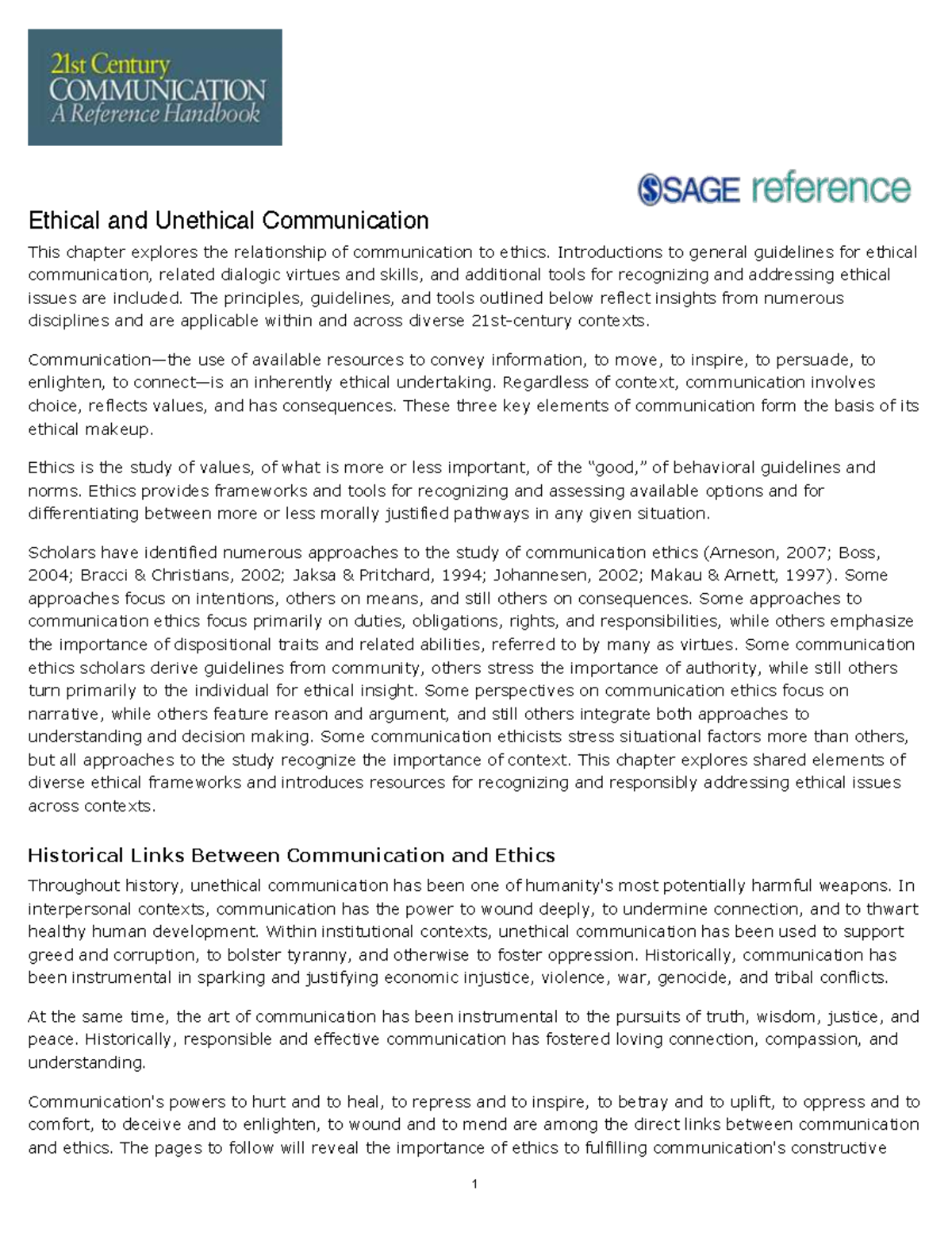 Ethical Communication: Principles and Frameworks (COMM 77593) - Studocu