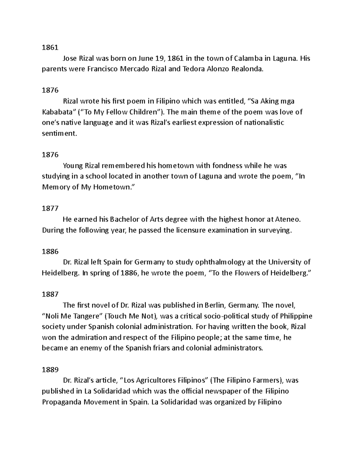 Infographic - 1861 Jose Rizal was born on June 19, 1861 in the town of ...