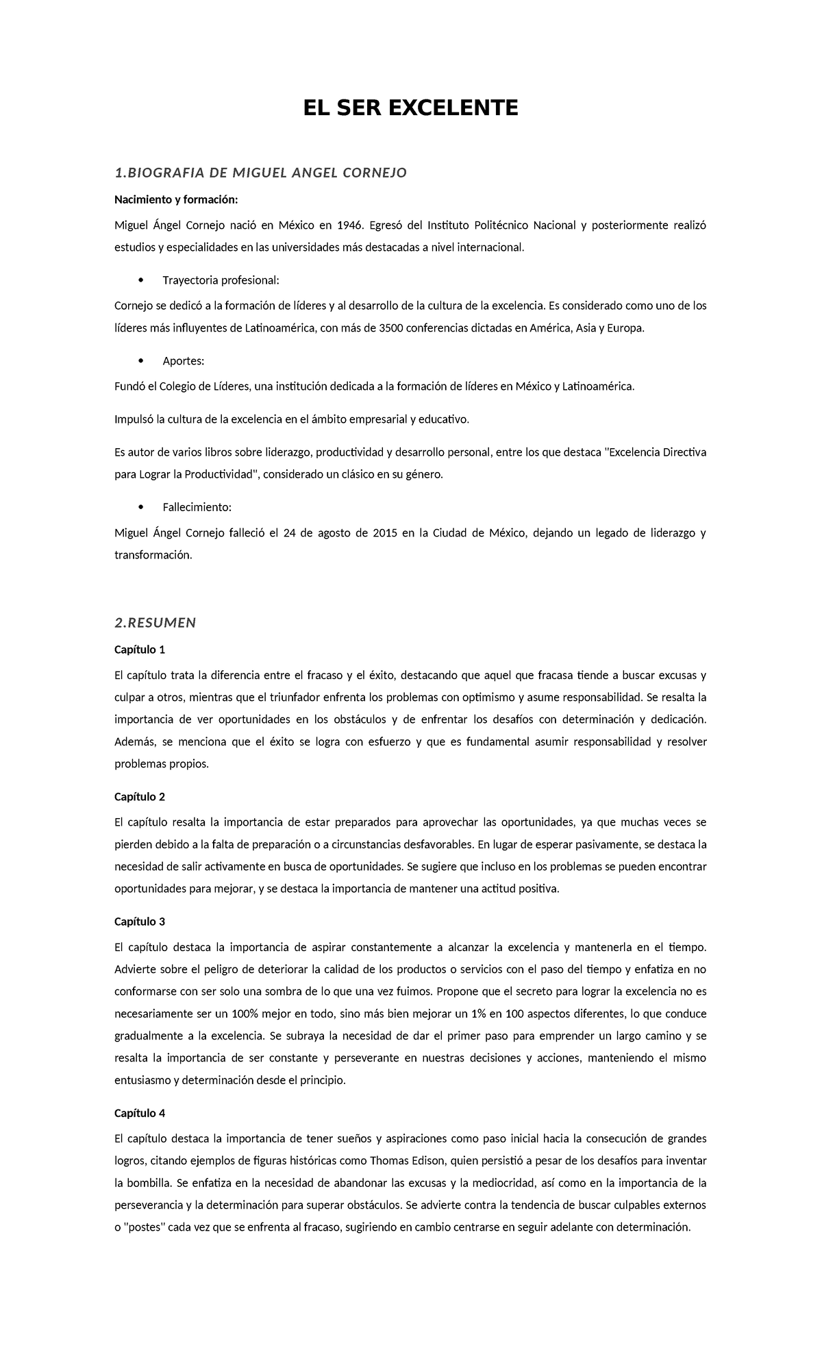 Resumen ''el ser excelente'' - EL SER EXCELENTE 1 DE MIGUEL ANGEL ...