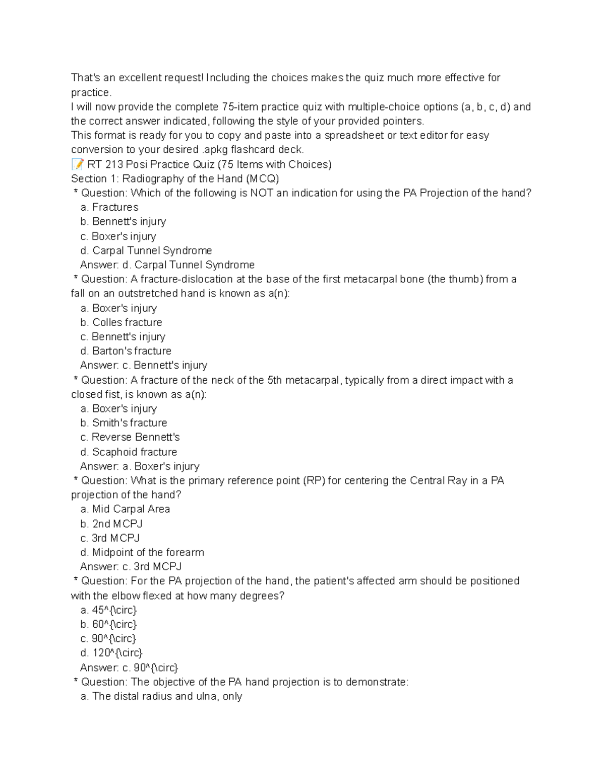 RT 213 Posi Midterm Practice Quiz: Radiography of Hand & Wrist - Studocu