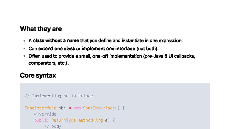 PA2 Concepts - What they are Core syntax A class without a name that ...