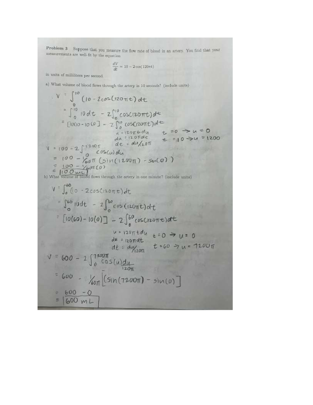 Blood Flow Rate Calculation - Problem 3 (Worksheet) - Studocu