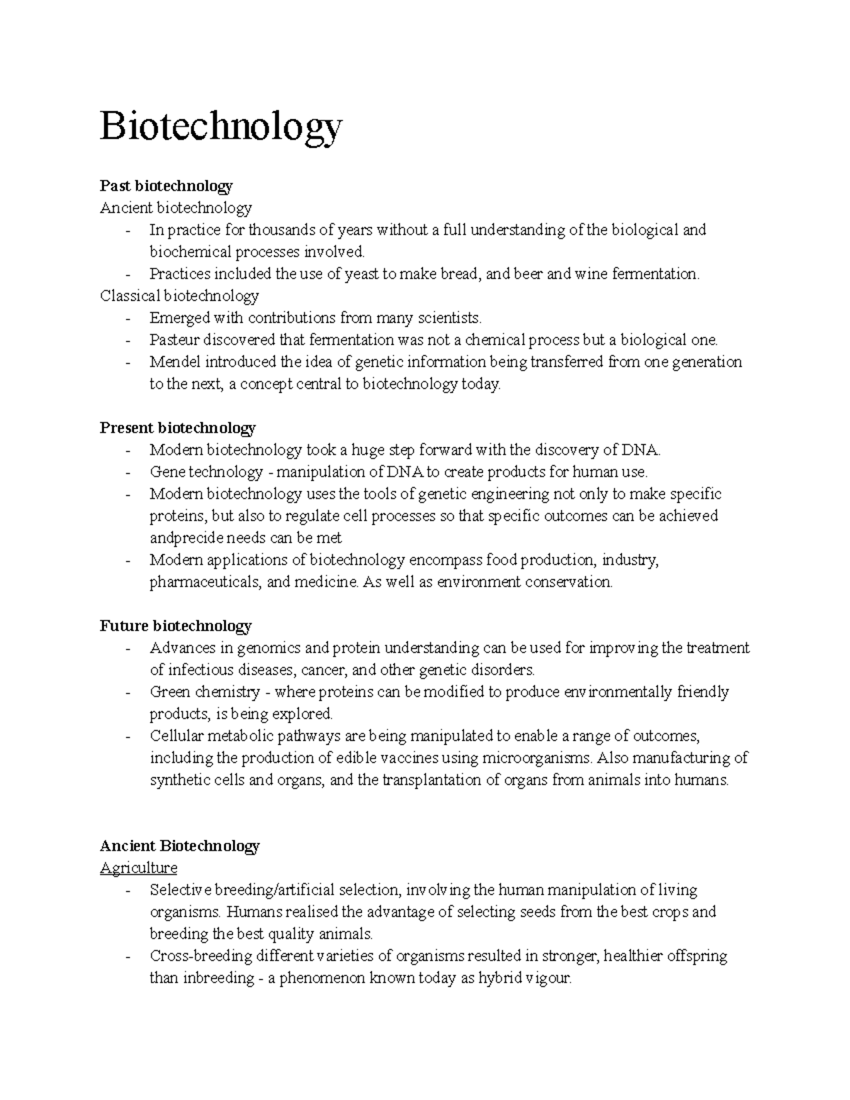 6.2 Biotechnology - Comprehensive Study Notes on Past to Future - Studocu