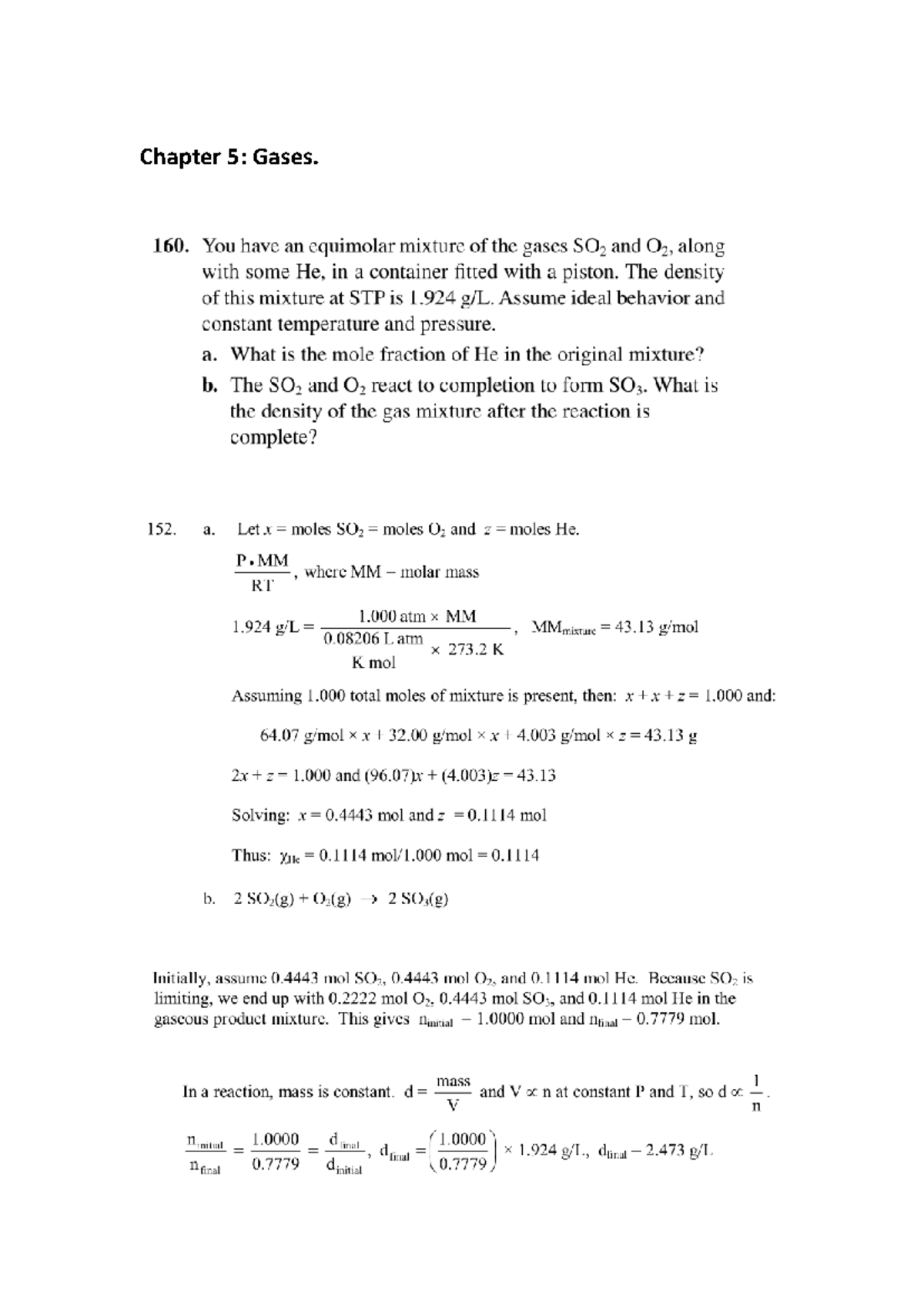 Answer to Chapter 5: Gases - Worksheet Solutions - Studocu