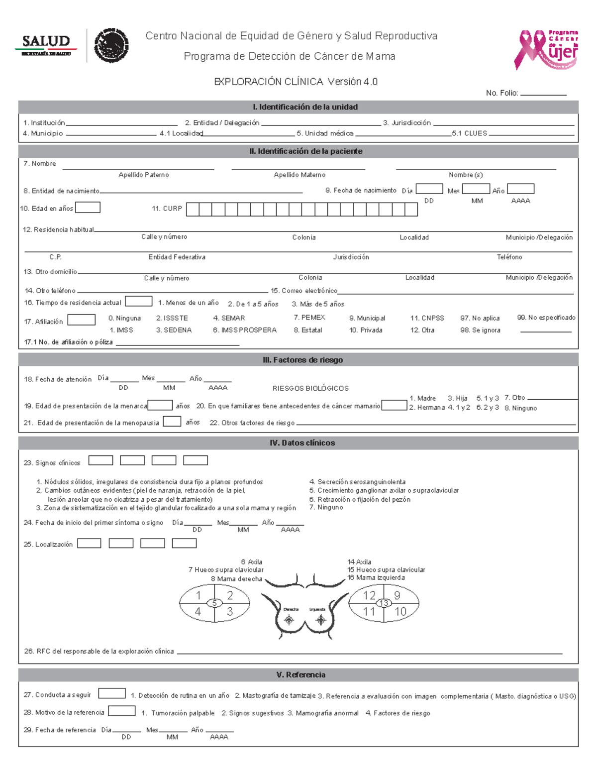 Formato de Exploración Clínica de Detección de Cáncer de Mama v4 - Studocu