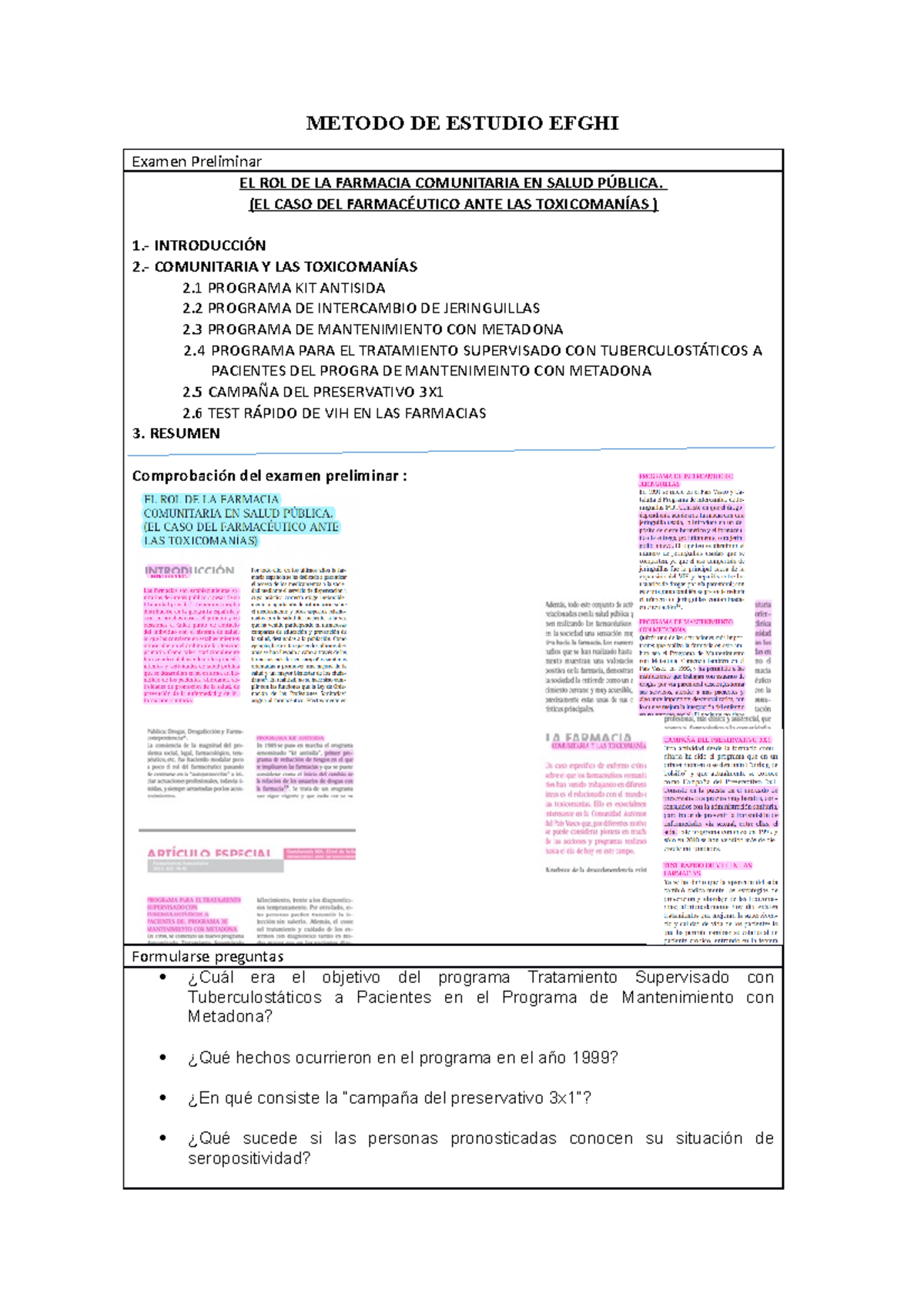 Metodo DE Estudio Efghi - METODO DE ESTUDIO EFGHI Examen Preliminar EL ...