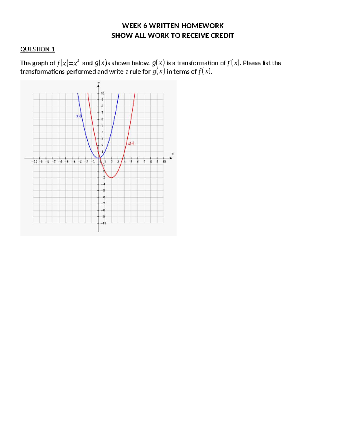 Week 6 written homework: transformations and properties of functions ...