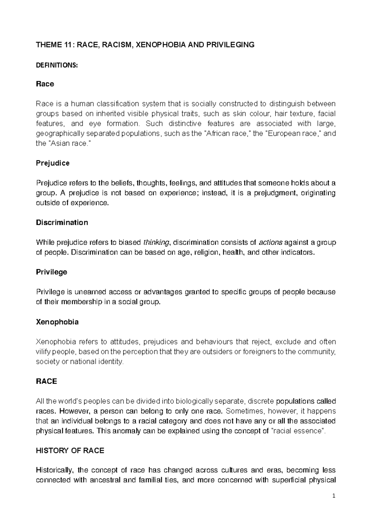 Sociology Theme 11: Understanding Race, Racism & Xenophobia - Studocu