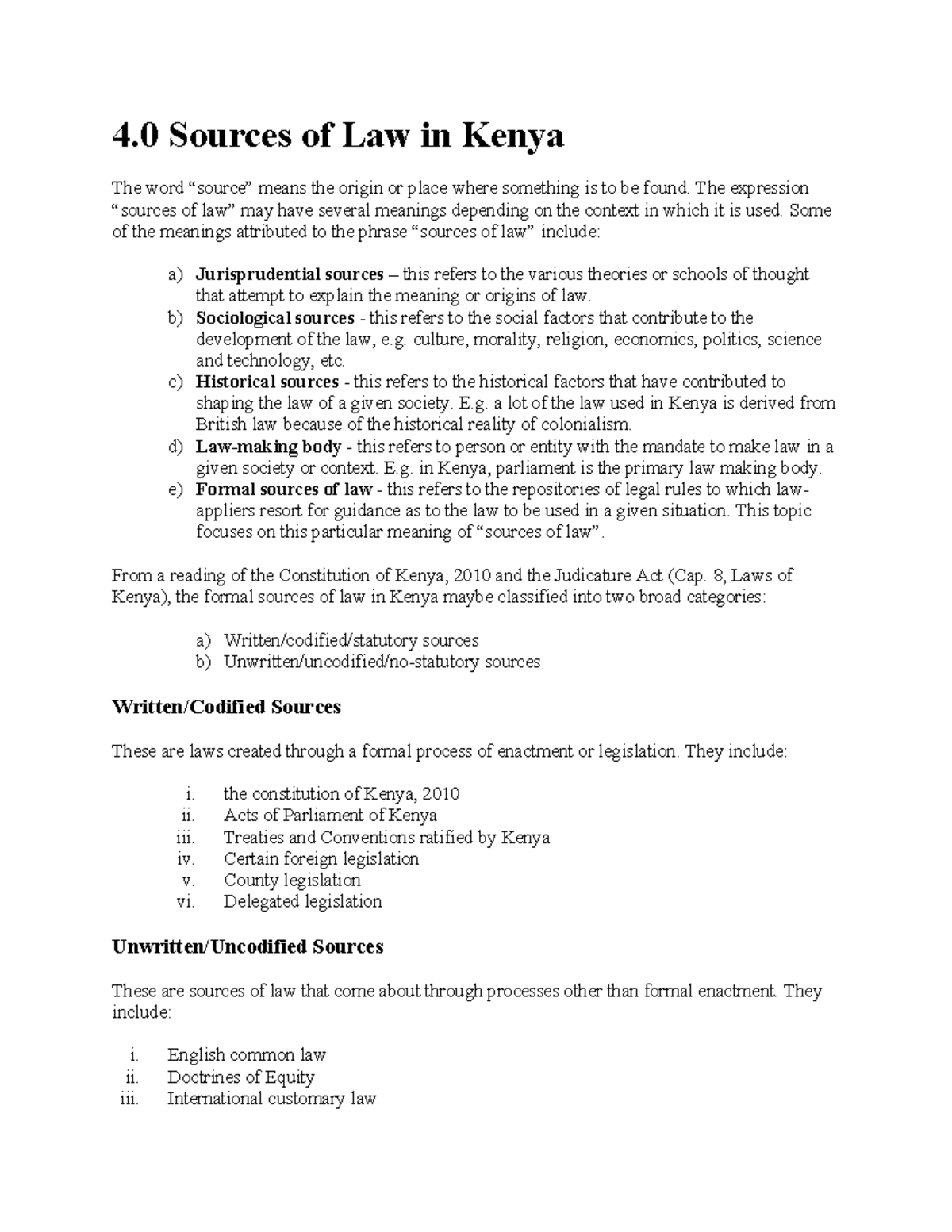 Sources of Law in Kenya: Understanding Jurisprudential and Formal ...