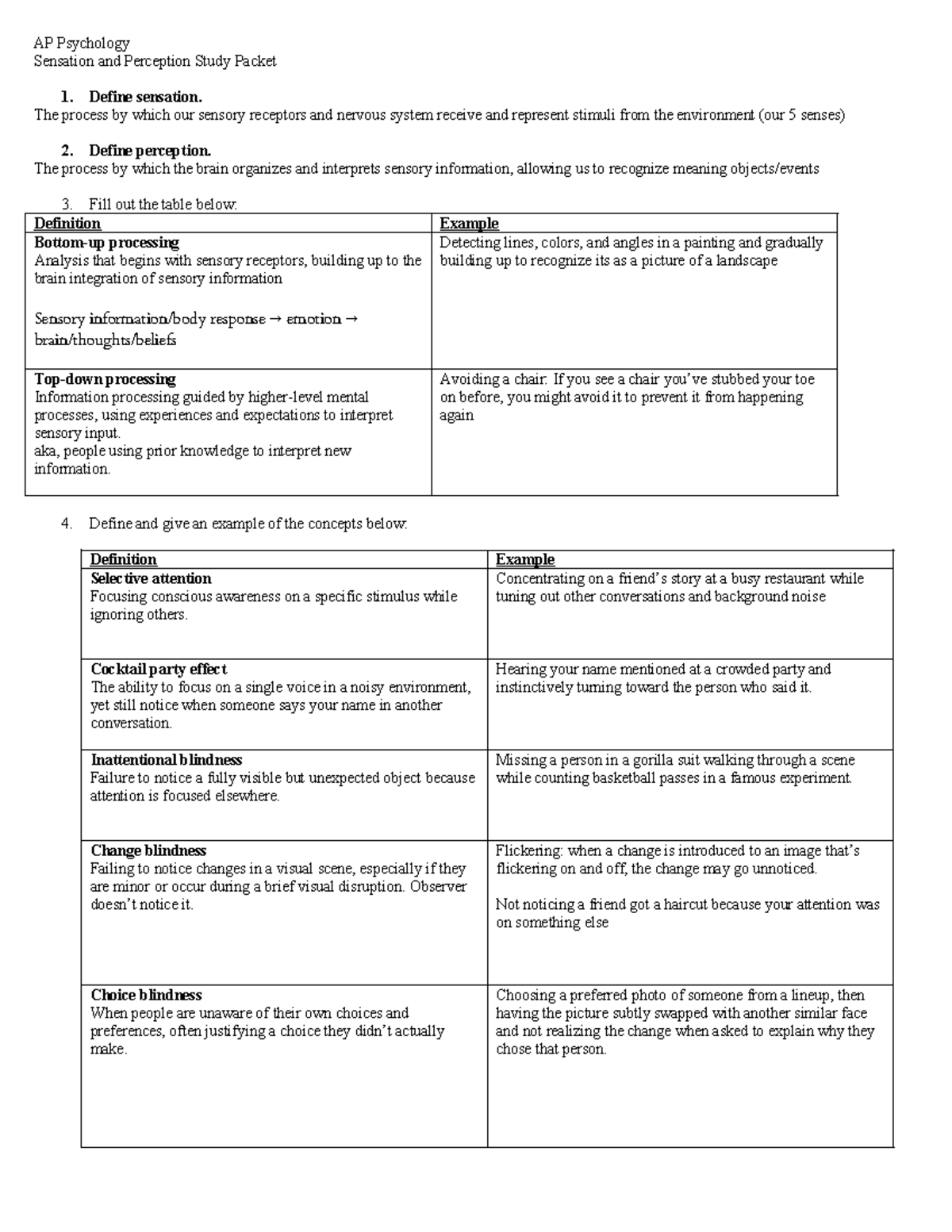 AP Psychology: Sensation and Perception Study Guide - Studocu