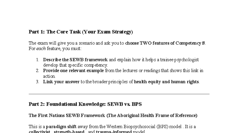 Competency 8 Exam Strategy: SEWB vs. BPS Framework Analysis - Studocu