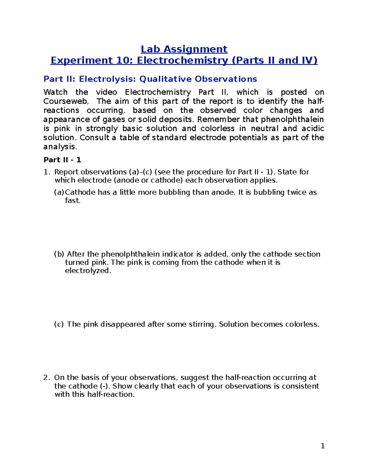 Chem Lab-Electrochemistry - Lab Assignment Experiment 10 ...