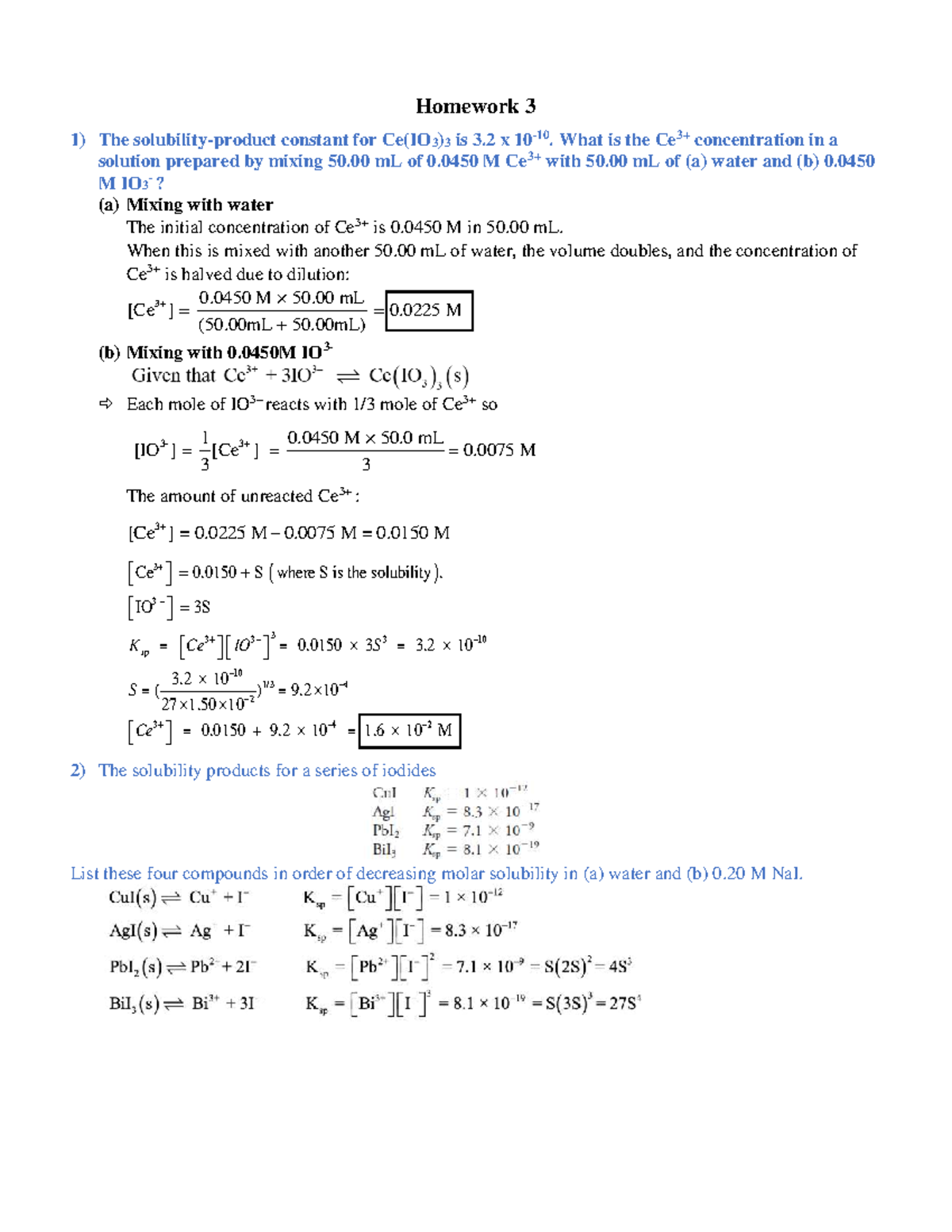 Chem 101 Homework 3: Concentration, Solubility, and pH Calculations ...