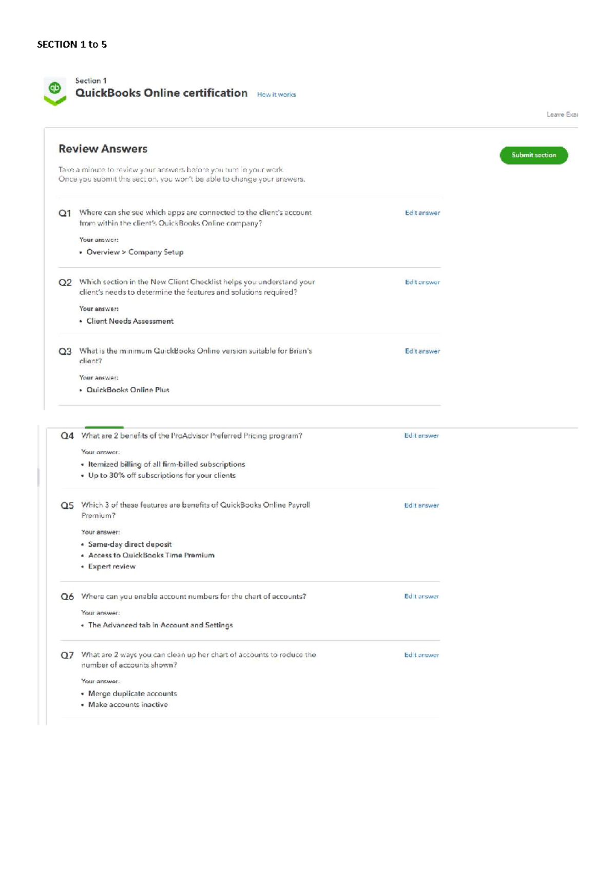 QuickBooks Online Certification Review: Sections 1-5 Exam Prep - Studocu