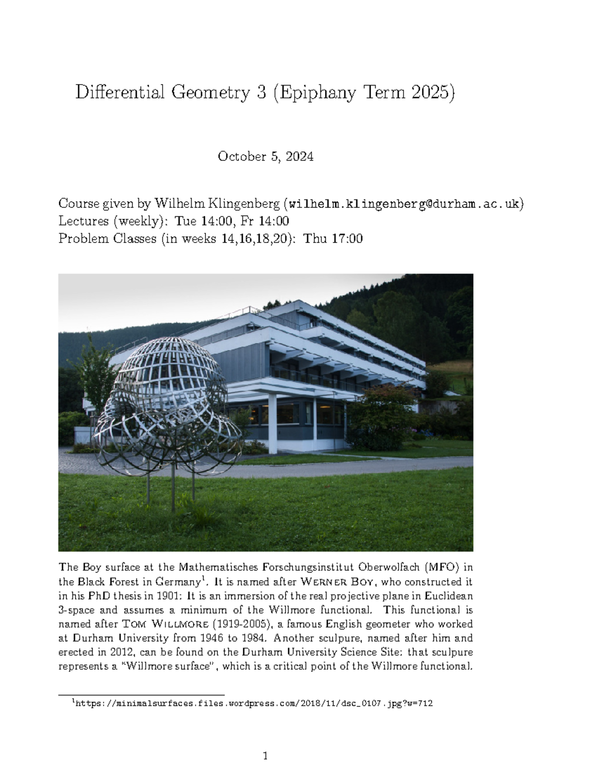 Differential Geometry 3 (Diffgeo 2025) Epiphany Term Lecture Notes ...