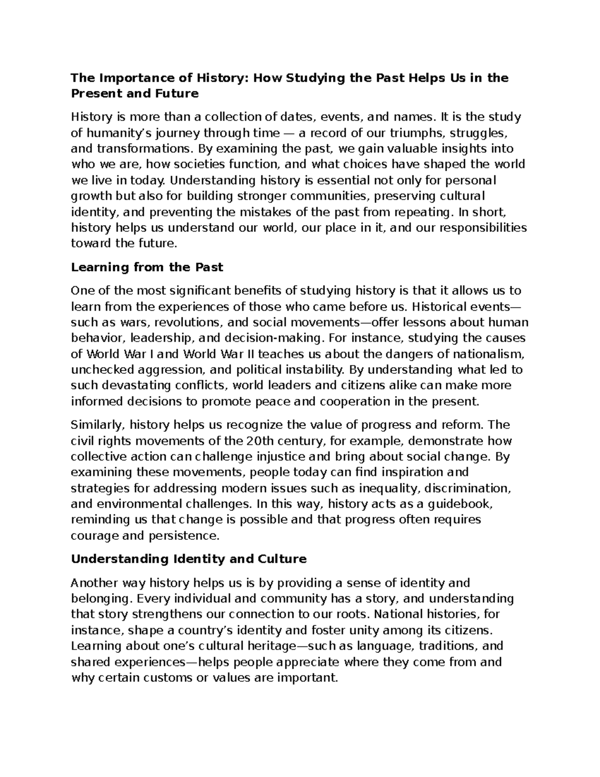 HIST 101: The Significance of Studying History for Our Future - Studocu