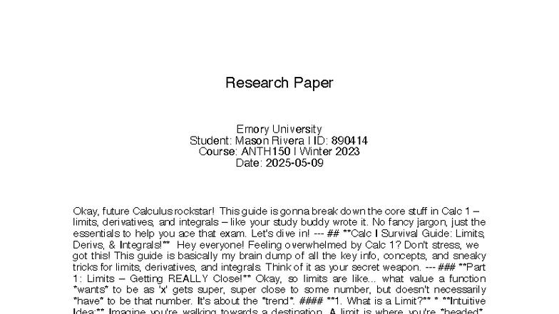 Study U562MK 1738 - Research Paper Emory University Student: Mason ...
