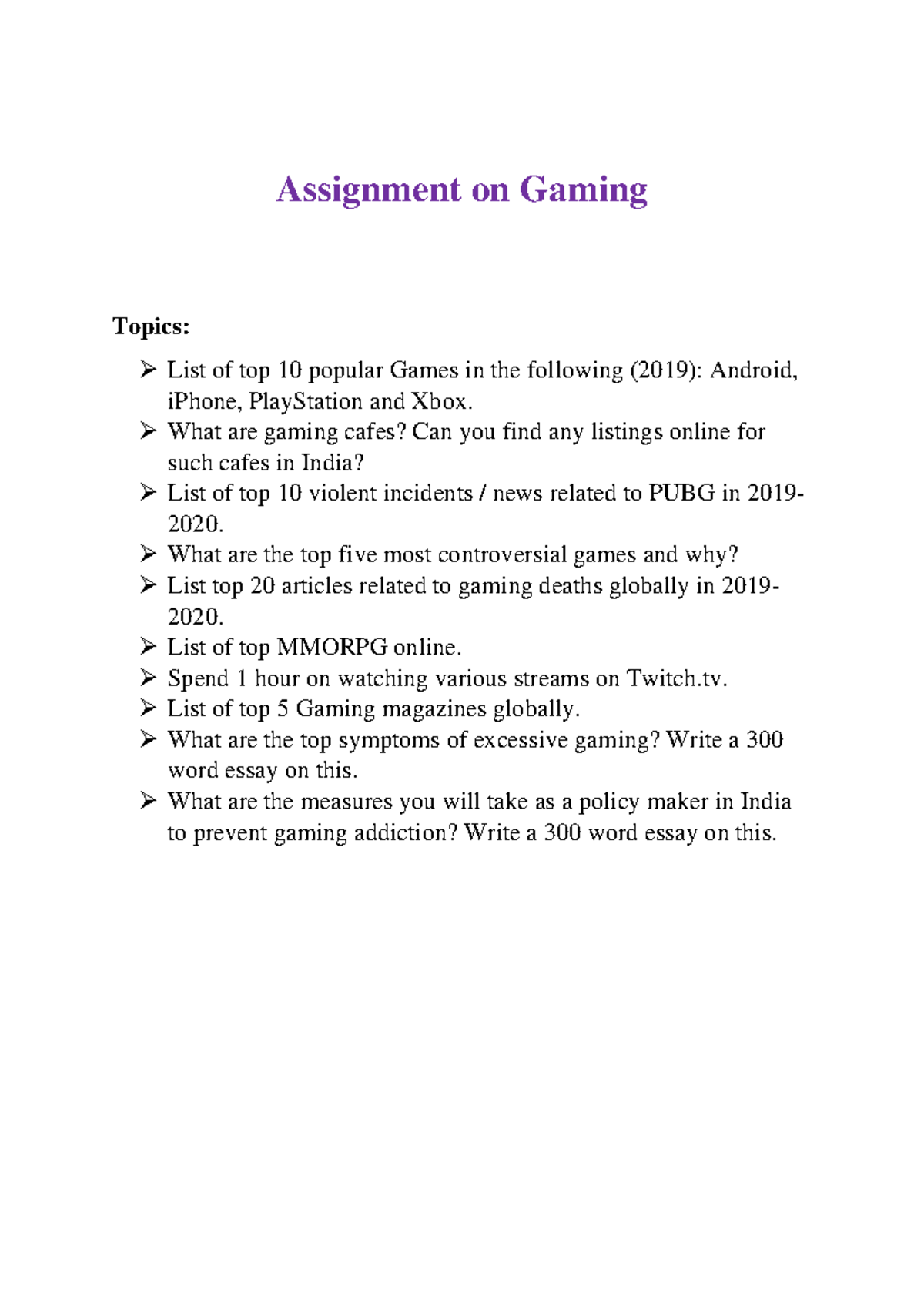 Assignment on gaming - Rajaprasanth vidhyakumar - Assignment on Gaming ...