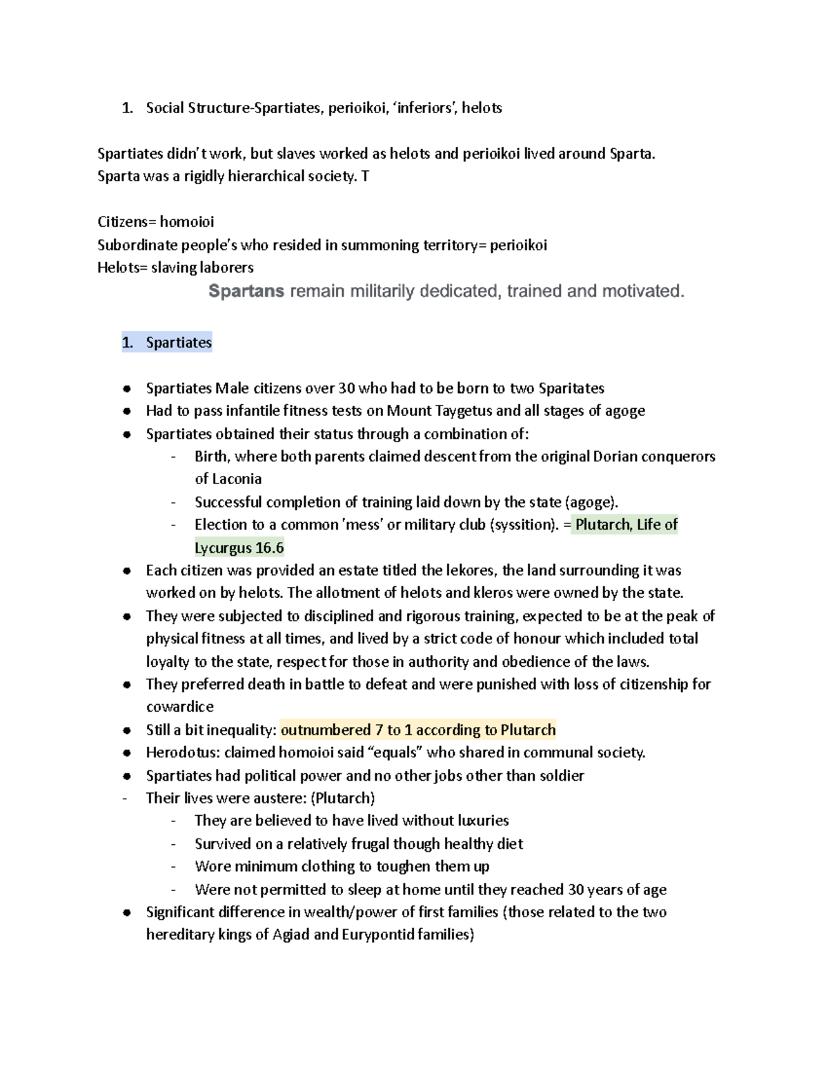 Spartan Society: Social Hierarchy and Roles of Spartiates (HIST 101 ...