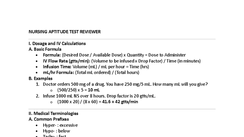 NURSING APTITUDE TEST REVIEWER: Comprehensive Study Guide - Studocu
